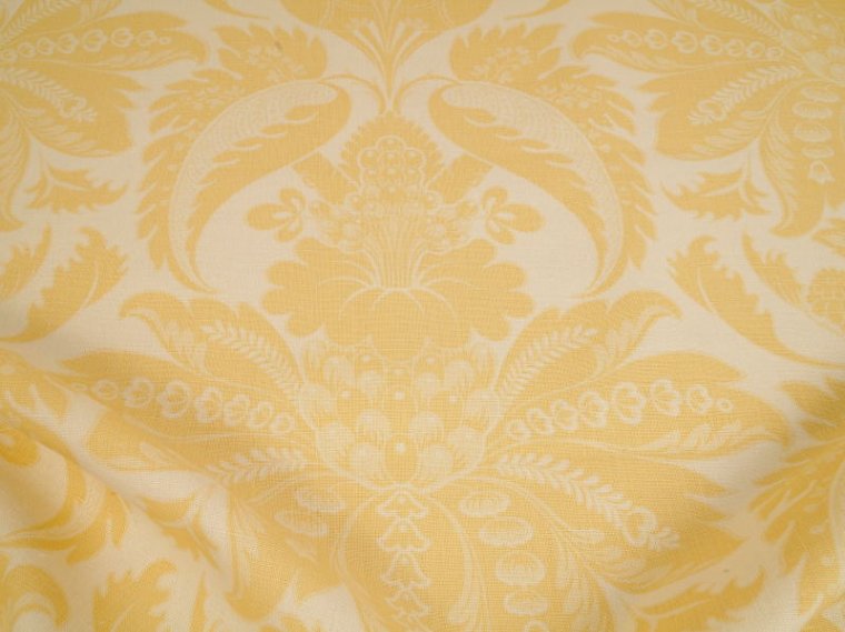 Yellow Patterned Linen Damask from England. Backed for Additional ...
