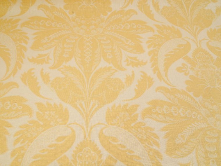 Yellow Patterned Linen Damask from England. Backed for Additional ...
