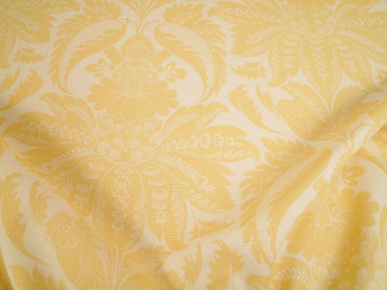 Yellow Patterned Linen Damask from England. Backed for Additional ...