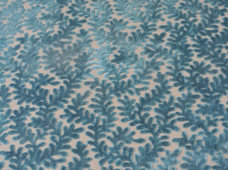 New Turquoise Leafy Cut Velvet Damask Fabric from France for Upholstery ...