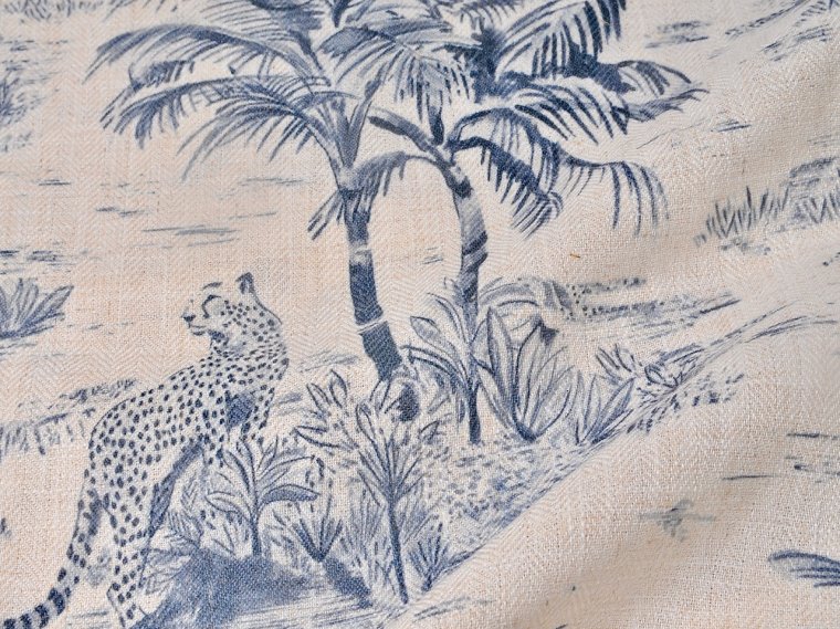 Animal Kingdom in Blue Toile features Zebra, Giraffe, cheetah, Monkey ...