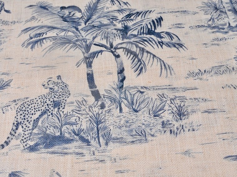 Animal Kingdom in Blue Toile features Zebra, Giraffe, cheetah, Monkey ...