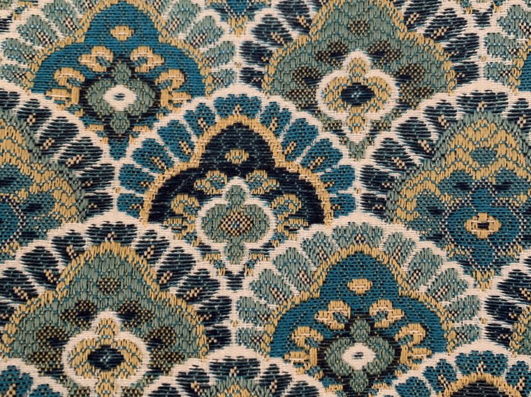 Clamshell Shaped Woven Tapestry Fabric in Blue & Green for Upholstery ...