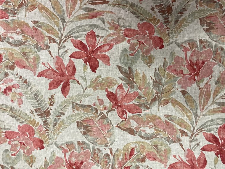 Gorgeous Flower Garden Fabric in Rose / red on Linen for Outside or Inside