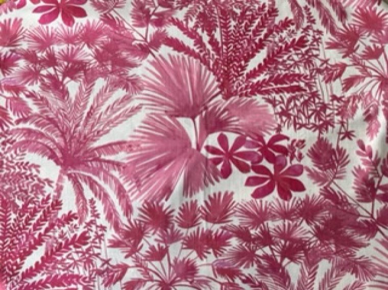 Forest scene in Rose, pink and red on Cotton fabric, upholstery, bed ...