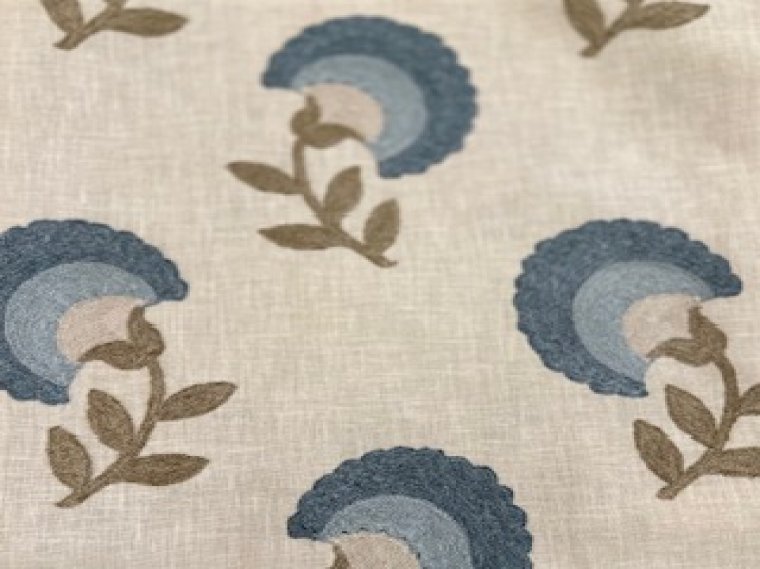 Orla Kiely inspired Embroidered Cotton / Linen Fabric for drapes ...