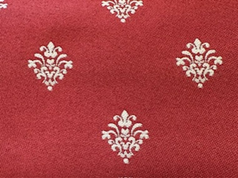 Fleur De Lis Tapestry fabric in Red embroidered, Upholstery
